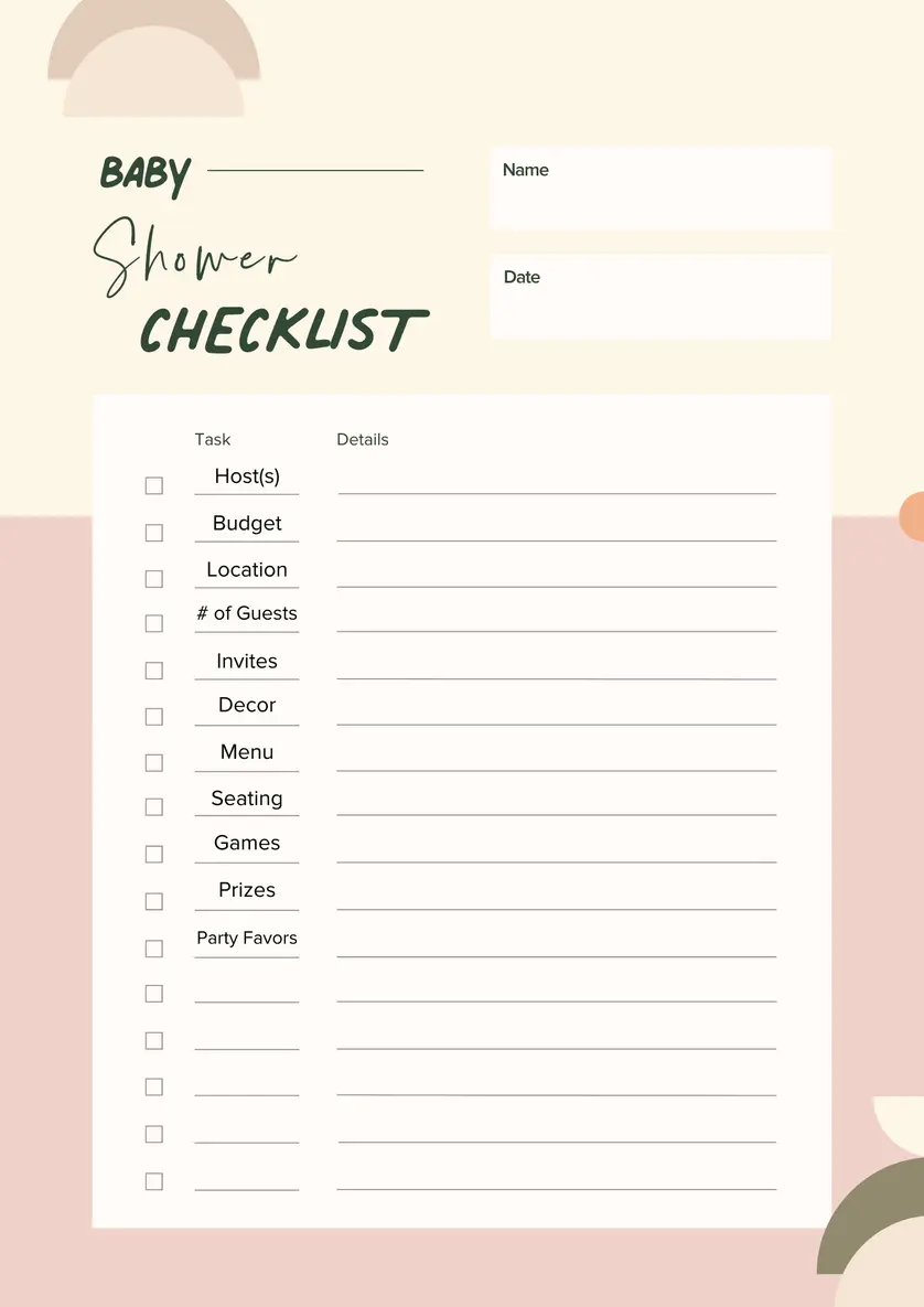 Baby Shower Needs Checklist